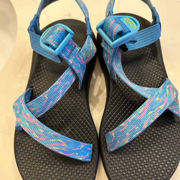 Chaco | Shoes | Chaco Blue Webbing Sandals With Multicolor Fleck | Poshmark
